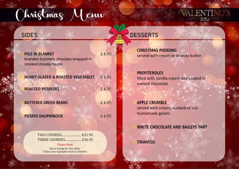 Valentino's Restaurant Menu - No30 Valentino's Restaurant